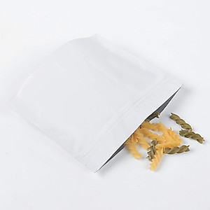 QQ Studio Pack of 100 Double-Sided Glossy Wide Mouth Smell Proof Stand Up Resealable Pouch Bags (Glossy White, 8.25x6.5" (7oz))