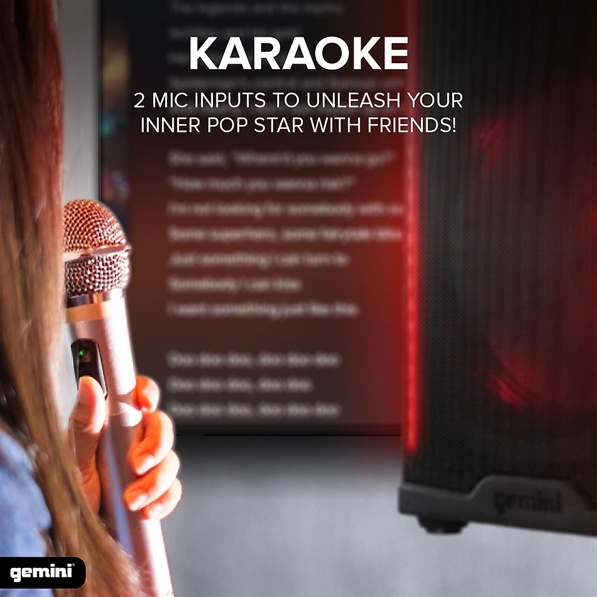 Gemini Sound GD-L115BT Powered LED Lit 1000W 2-Way Linkable Bluetooth PA Speaker with 3 Channel Mixer