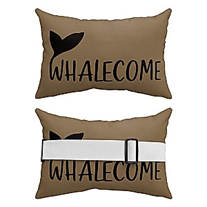 Recliner Head Pillow Ledge Loungers Chair Pillows with Insert Whalecome Tail Cartoon Brown Lumbar Pillow with Adjustable Strap Outdoor Waterproof Patio Pillows for Beach Pool Chair, 2 PCS