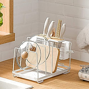 Sifanhao Expandable Pot Rack Organizer Shelf Expandable Cookware Organizer Baking Pan Organizer Kitchen Pot Lid Rack Organizer (White)
