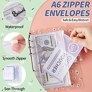 OOUUREC Daisy Cash Envelope Budget Binder Organizer - with 30 Budget Stickers, Expense Tracker, A6 Zipper Binder Pockets & Money Saving Binder, Personal Organizer Finance Planner for Cash and Coupon