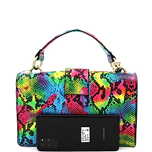 Multicolor Snake Print Pouch Clear Chain 2 Way Shoulder Bag Crossbody Stadium (1Medium Top-Handle Clear Satchel - Red Multi)