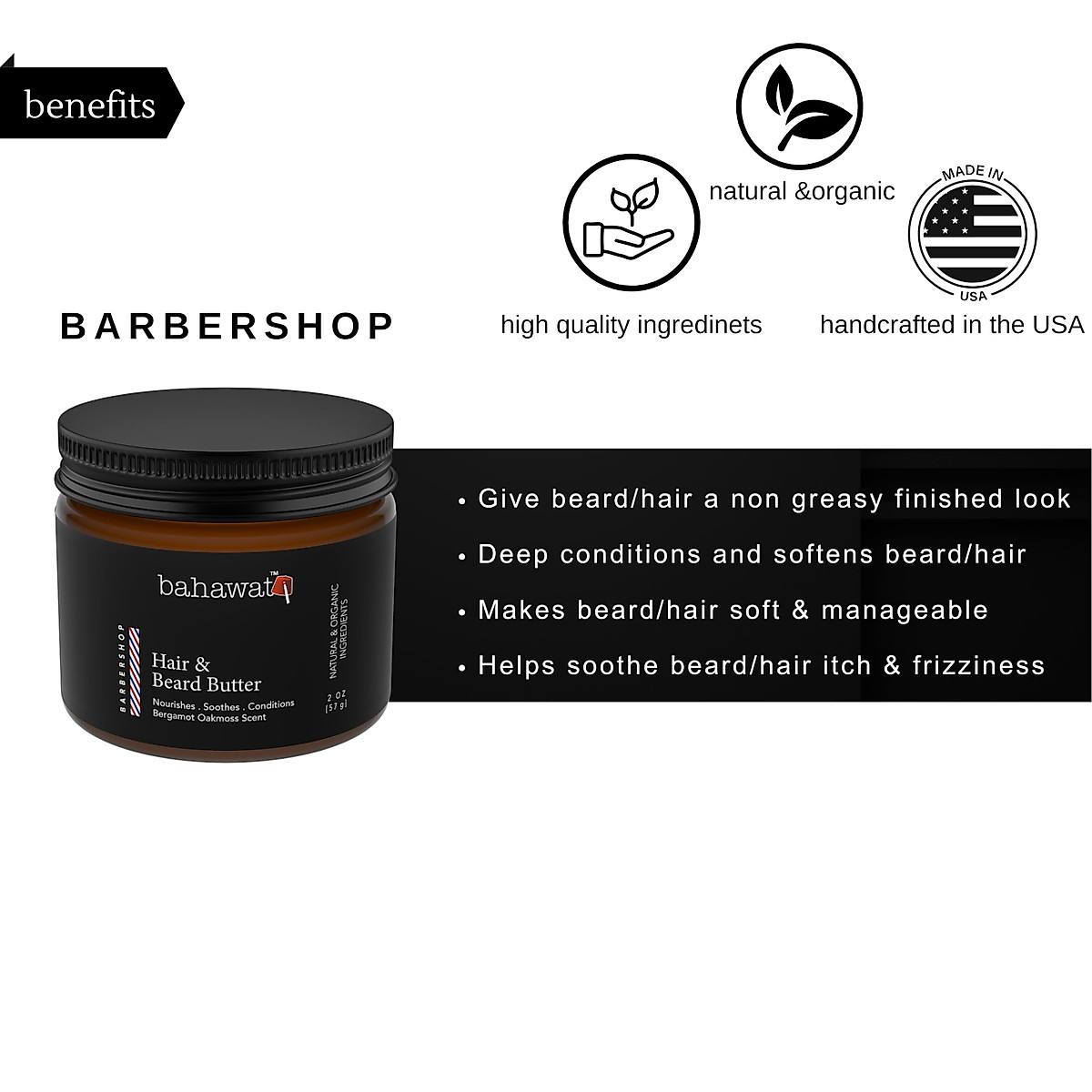 BAHAWAT Hair & Beard Butter -Barbershop - Strengthen & Soften Leave in Conditioner – Natural Ingredients | The Best Beard Butter- 2oz- packaging may vary