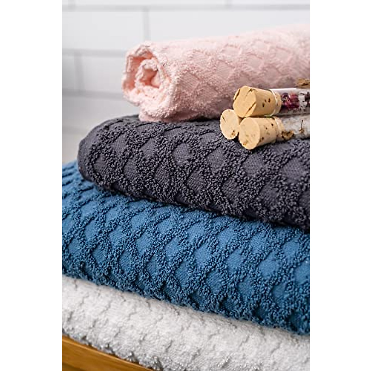 Simpli-Magic 79455 Diamond Bath Towels Set, 6 Piece Set, 2 Bath Towels, 2 Hand Towels, 2 Washcloths, Pink