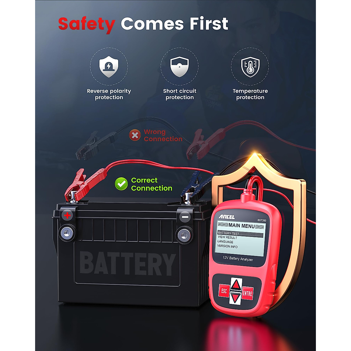 ANCEL BST200 Car Battery Tester 12V 100-1100 CCA Automotive Bad Cell Load Test Tool Digital Analyzer Tester for Car Truck Motorcycle SUV Boat and More