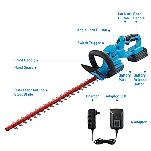 WISETOOL Cordless Hedge Trimmer, 20V / 4.0Ah Electric Bush Trimmer with 22" Dual-Action Blades, 3/4" Cutting Capacity, Shrub Trimmer Include Battery, Fast Charger and Safety Goggles