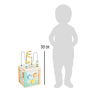 Small Foot Wooden Toys Pastel Activity Cube-Montessori Wooden Toys for Boys and Girls Ages 12+ Months-Perfect for Birthdays and Holidays, Multi