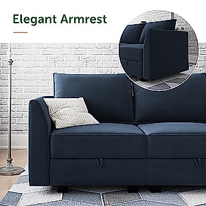 HONBAY Convertible Sectional Sofa Modular Couch with Reversible Chaise Velvet U Shaped Couch Sleeper Sectional Sofa Set with Storage Ottoman, Dark Blue