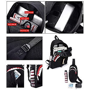 COCONONO School Backpack Shark Luminous Laptops Backpack with USB Charging Port, Water Resistant Unisex Daypack Travel Rucksack Black