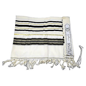 Black & Gold 100% Wool Kosher Tallit Prayer Shawl Made by Mishcan Hathelet (size 70 - (60 inches x 72 inches))