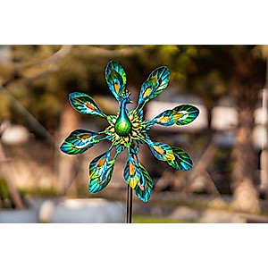 MUMTOP Wind Spinner 51" Peacock Double Wind Sculpture is Suitable for Decorating Your Patio, Lawn & Garden