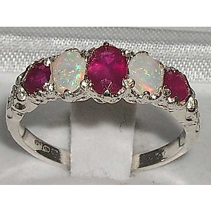 LetsBuyGold 925 Sterling Silver Real Genuine Ruby and Opal Womens Band Ring - Size 11