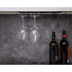Karukera Wine Glass Holder Storage, Add an Organizer Stemware under a Floating Shelf or Cabinet to save Space, Perfect Metal Rack for your Kitchen, Bar or Countertop, with 2 Sets Mugs Holders