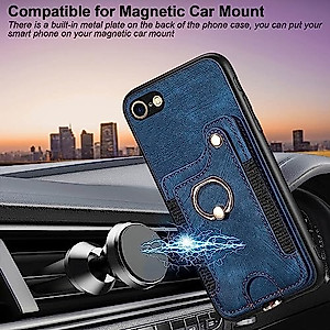 JanCalm for iPhone SE Case 2022/SE 2020 Case,for iPhone 8/7 Case,Card Holder Wallet,Ring Holder Stand,RFID-Blocking,Wrist Strap,Camera Protector,Leather Protective Magnetic Flip Cover (Blue)