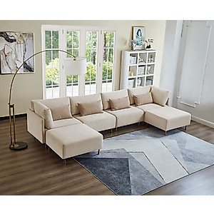 143'' U-Shaped Fabric Modular Sectional Sofa with 2 Removable Ottoman and 4 Pillows