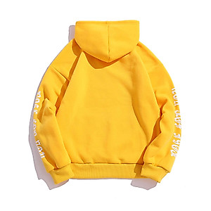 ZAFUL Men's Fleece Hoodie Unisex Rose Letter Print Hooded Pullover Kangaroo Pocket Sweatshirt Yellow XL
