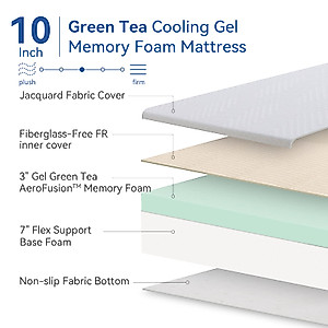 Hcore RV Mattress King 10 Inch Memory Foam Mattress, Quality Green Tea/Gel Medium Firm Bed Mattress in a Box for Camper/Trailer/Truck, Body Support Mattresses Pads Made in USA 80'' x 72''