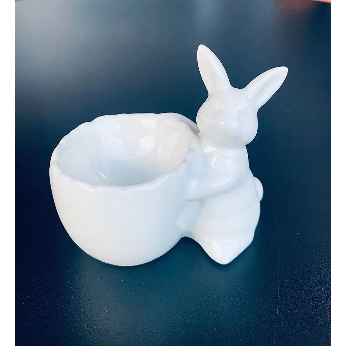 Easter Bunny Porcelain Egg Cup for Soft Hard Boiled Egg, Easter Bunny Rabbit Tealight Candle Holder for Easter Spring Decoration Dinner Dinning Room Table Centerpiece Décor