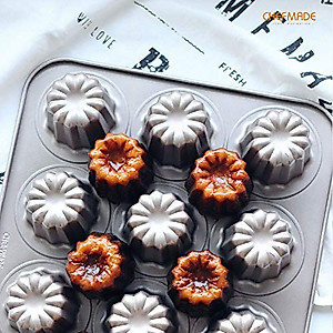 CHEFMADE Canele Mold Cake Pan, 12-Cavity Non-Stick Canele Muffin Bakeware Cupcake Pan for Oven Baking (Champagne Gold)