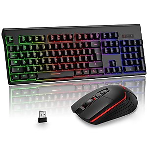 BlueFinger Rainbow Wired Gaming Keyboard and Mouse Combo, RGB Backlit Keyboard with 104 Key, USB Illuminated Gaming Mouse Set for Computer PC Gamer Laptop Mac PS5