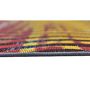 Unique Loom Outdoor Modern Collection Area Rug - Wavy (5' 3" x 8' Rectangle, Multi/ Beige)