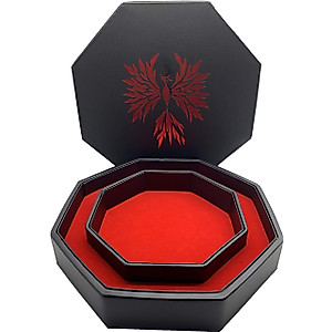 Red Phoenix - D&D Dice Tray of Holding by Norse Foundry, 8” Octagon Shape Dice Rolling Tray for Dice Games Like RPG and DND, Dice Box Storage, Removable Top Lid – Soft Padded Inner Lining