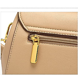 Leather Flap Crossbody Bags for Women Top Handle Satchel Handbag Fashion Casual Shoulder Bag Ladies Purse Tote (Khaki)