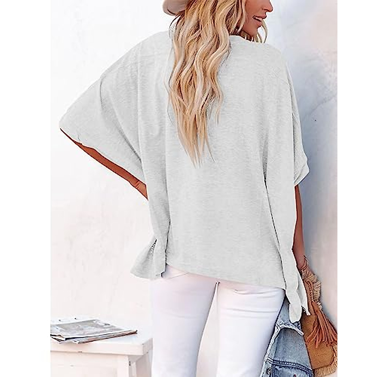 Fanway&EC Women's Short Sleeve T Shirts Crewneck Oversized Tee Casual Summer Tops Loose Fitted (White,Medium,Medium,US,Alpha,Adult,Female,Regular,Regular)