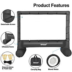 Pro 14 Feet Inflatable Outdoor Movie Projector Screen, Outdoor Blow Projection Screen Mega Projector Screen for Front and Rear Projection - Includes Inflation Fan, Base Stakes, Tie-Downs & Storage Bag
