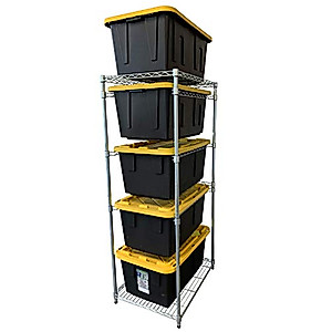 MonsterRAX Bin Rack with (5-Pack) 27 Gallon Storage Totes (Yellow Lid, Black Bin), Stackable, and Lockable