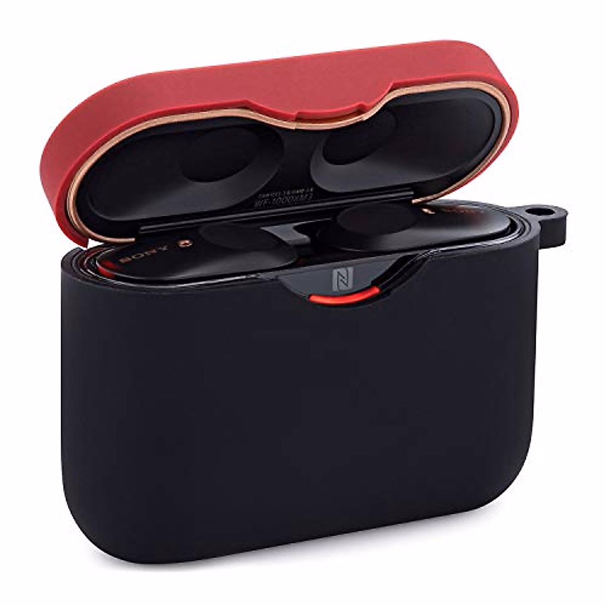 Knox Gear Hard EVA Travel Case Bundle and Soft Silicone Carrying Case Cover with Carabiner, Compatible with Sony WF-1000XM3 Wireless and Other Earbuds, Portable, Scratch Protection (2 Items) - Black