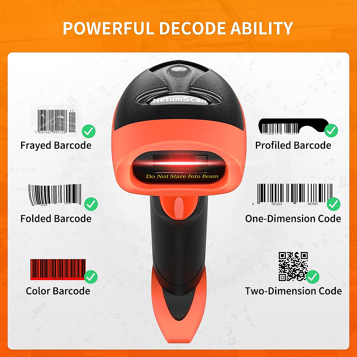 Handheld USB Barcode Scanner Reader for Computers, NetumScan Handheld Wired Automatic 1D 2D Image QR Bar Code Scanners for Mobile Payment, Store, Supermarket, Warehouse