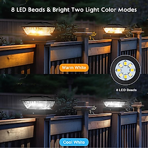 Solar Post Cap Lights Outdoor - 8 Pack 2 Modes Solar Fence Post Lights for 4x4 4.5x4.5 5x5 Wooden Vinyl Posts, Waterproof Solar Powered Deck Lights for Front Porch Patio Decor, Warm White & Cool White