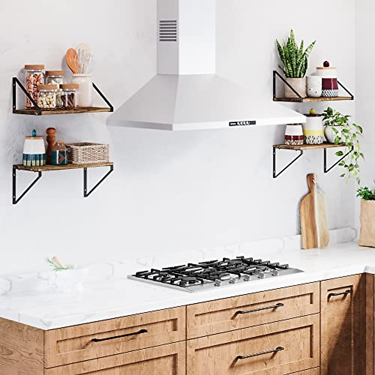 Wallniture Ponza Floating Shelves, 17"x8" Bookshelf Set for Living Room, Shelves for Bedroom, Kitchen Organization & Bathroom Storage Office Shelves Burnt Set of 4