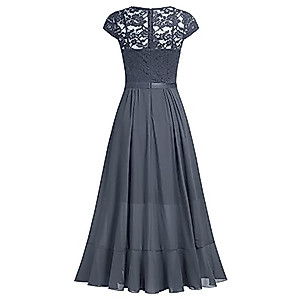 Miusol Women's V Neck Elegant Lace Ruffle Bridesmaid Maxi Dress (XX-Large, Gray)