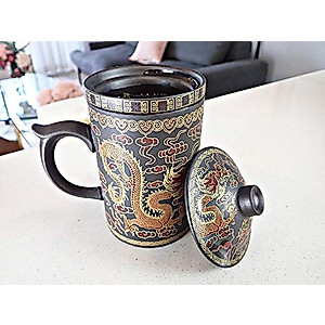 25DOL Chinese Tea Mug with Infuser and Lid 10Oz | Chinese Yixing Purple Clay Coffee Mug | Chinese Mug with Lid | Chinese Dragon Mug | Chinese Tea Infuser Mug | Travel Mug | Retain Heat very well