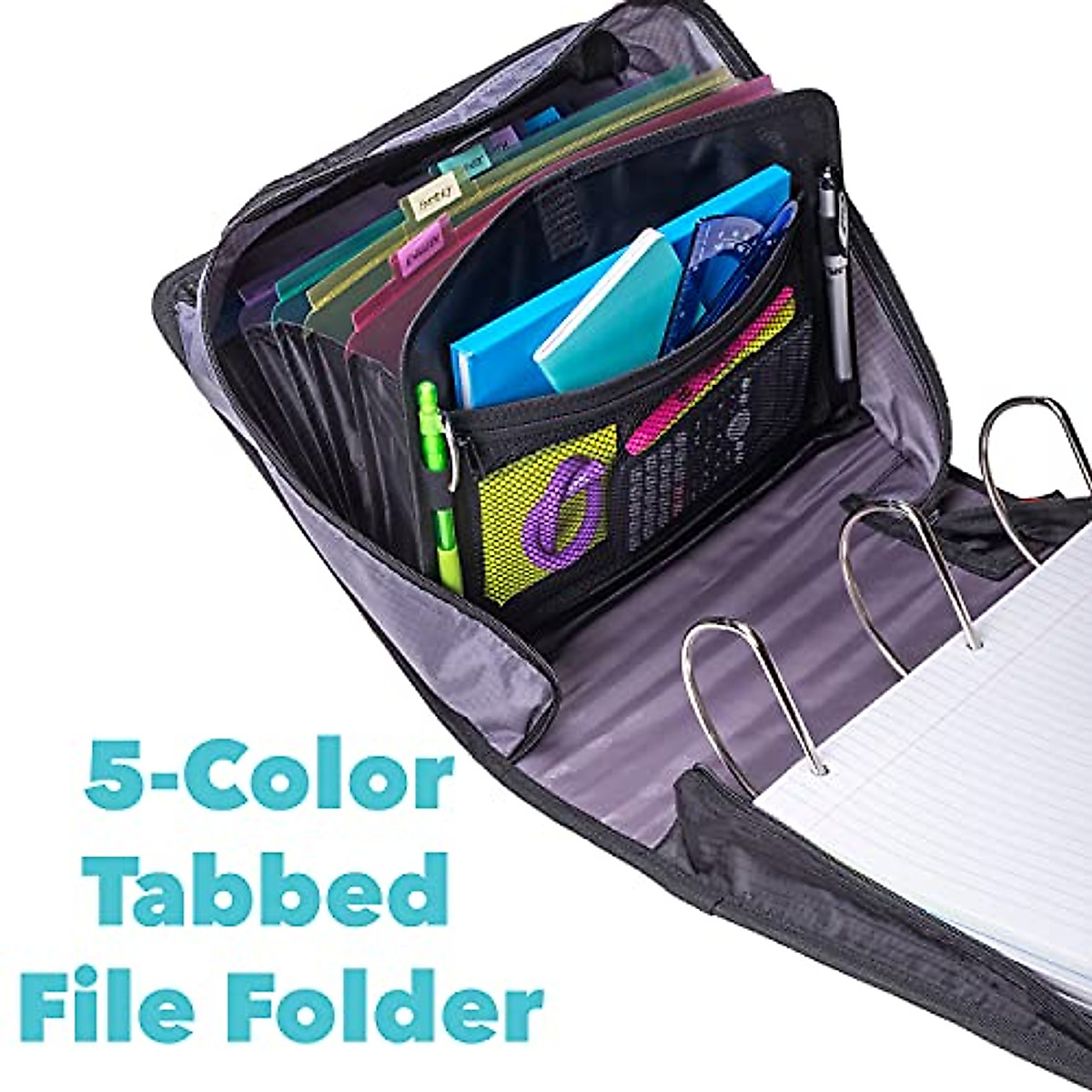 Case-it The King Sized Zip Tab Zipper Binder - 4 Inch D-Rings - 5 Subject File Folder - Multiple Pockets - 800 Sheet Capacity - Comes with Shoulder Strap - Purple D-186