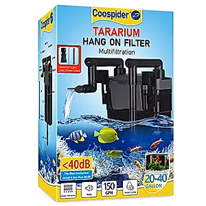 TARARIUM Aquarium Filter for 20-40 Gal. Tank Crystal 150GPH Multi Stage Filtration Silent Fish Tank Filters Hang on Back Canister Filter in Freshwater&Saltwater System