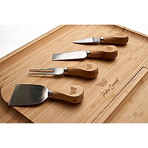 Bamboo Cheese Board & Knife Set of Puhu Concept - Elegant Gift for Women, Birthday, Wedding, Anniversary, Housewarming, Christmas, Special Days - Charcuterie Board for Cheese, Meat, Cracks and Wine
