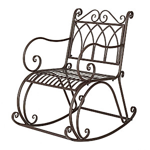 JHUS Patio Iron Rocking Chair Porch Garden Rocker Seat Petals Pattern Dining Armchair Quir Chair Rocking Chair Rocker Chair Rocker Camp Chair Rocker Recliner Rocking Camp Chair Rocking Chairs