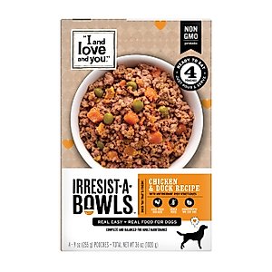 I and love and you Irresist-a-Bowls Freeze Dried Dog Food - Chicken + Duck- Prebiotics, Grain Free, Filler Free, Meal Enchancer, 9oz Pouch, 4pk