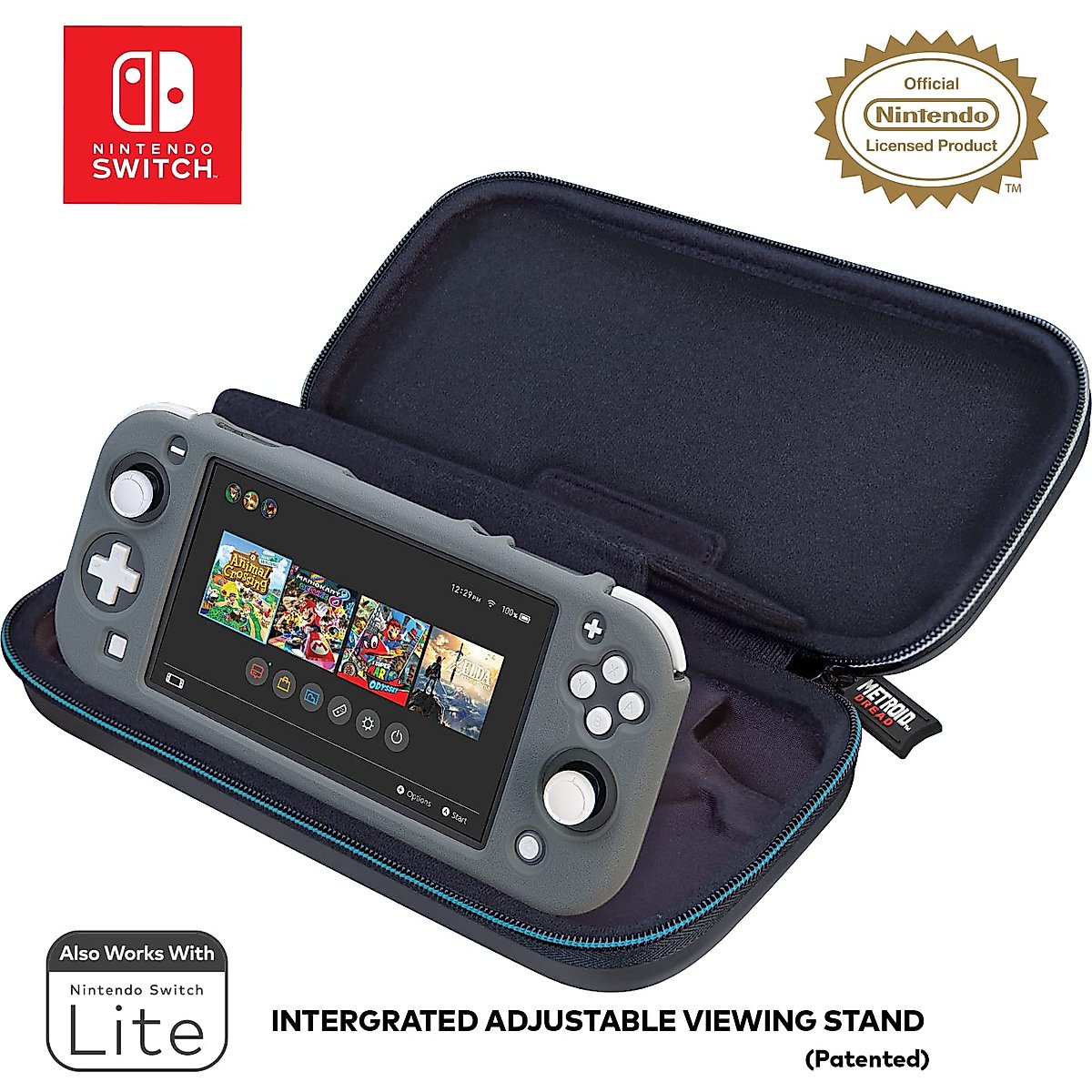 Game Traveler Metroid Nintendo Switch Case - Switch OLED Case for Switch OLED, Original Switch, Adjustable Viewing Stand & Bonus Game Cases, Deluxe Carry Handle, Licensed Nintendo Switch game case