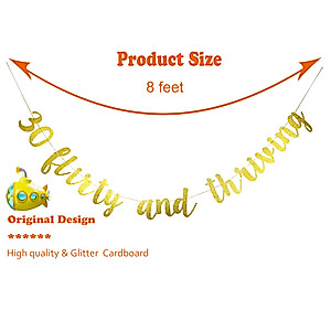 Starsgarden 30 Flirty & Thriving Banner, 30th Birthday Bunting Sign, Dirty Thirty Party Decorations, Dirty 30 Party Sign(Gold)