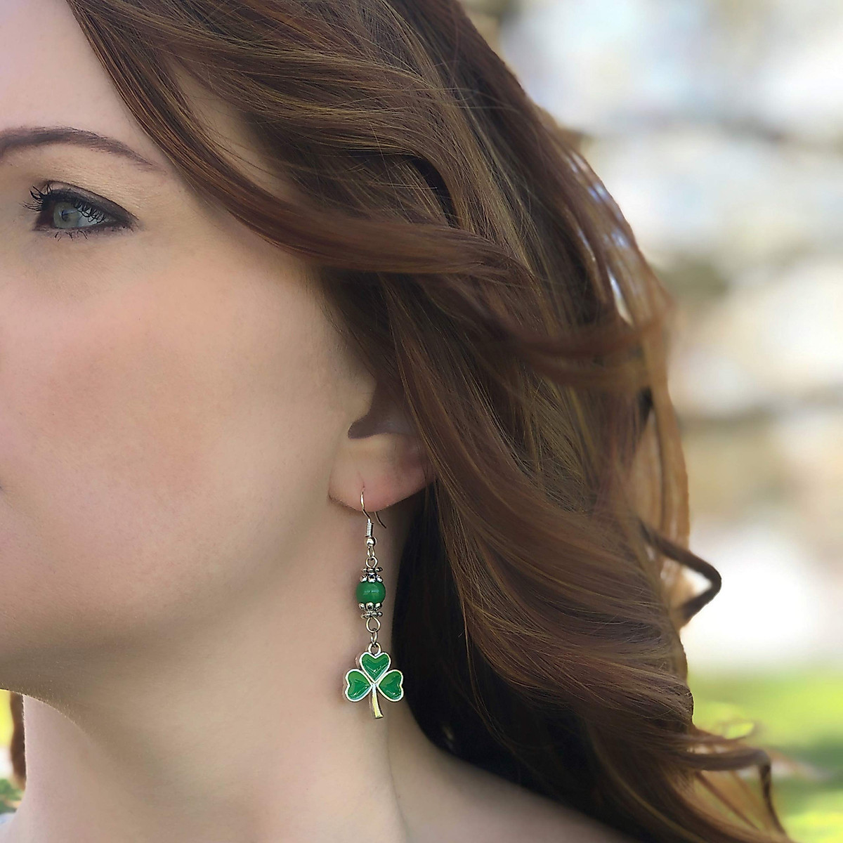 Shamrock Dangle Earrings for Women, Green St Patrick Day Accessories (Green Clover Dangles)