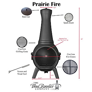 The Blue Rooster Prairie Fire Chiminea Outdoor Fireplace - Wood Burning Cast Aluminum Deck or Patio Firepit
