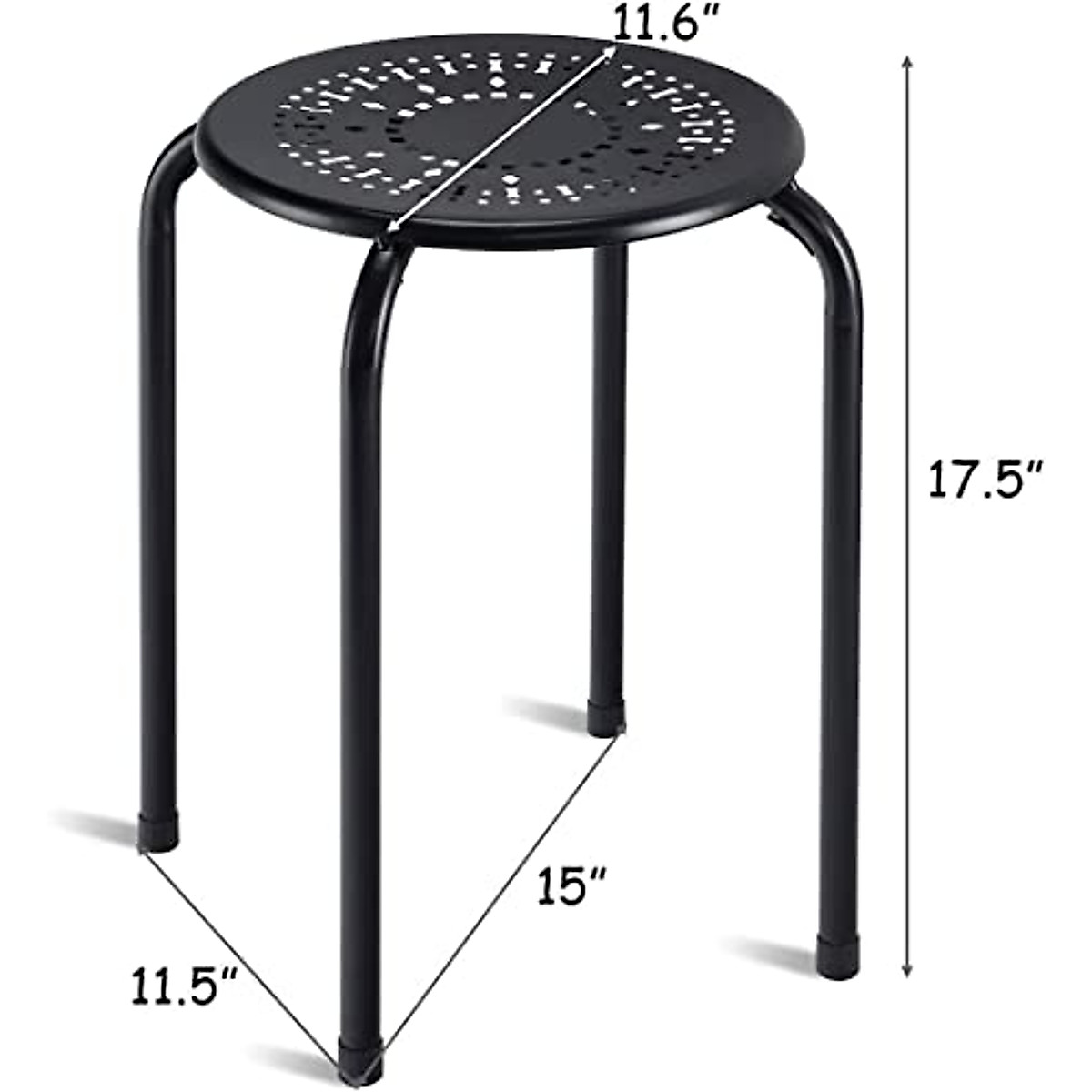 COSTWAY 6-Pack Steel Stack Stools, 17.5-Inch Height Portable Stackable Backless School Stools with Daisy Design, Round Classroom Decoration Stools Set of 6 for Kids Children Students, Black