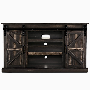 TURBRO Fireside FS58 TV Stand, Supports TVs up to 65", with Farmhouse Style Sliding Barn Door, Entertainment Center and Adjustable Shelves for Living Room Storage, Espresso (TV Stand Only)