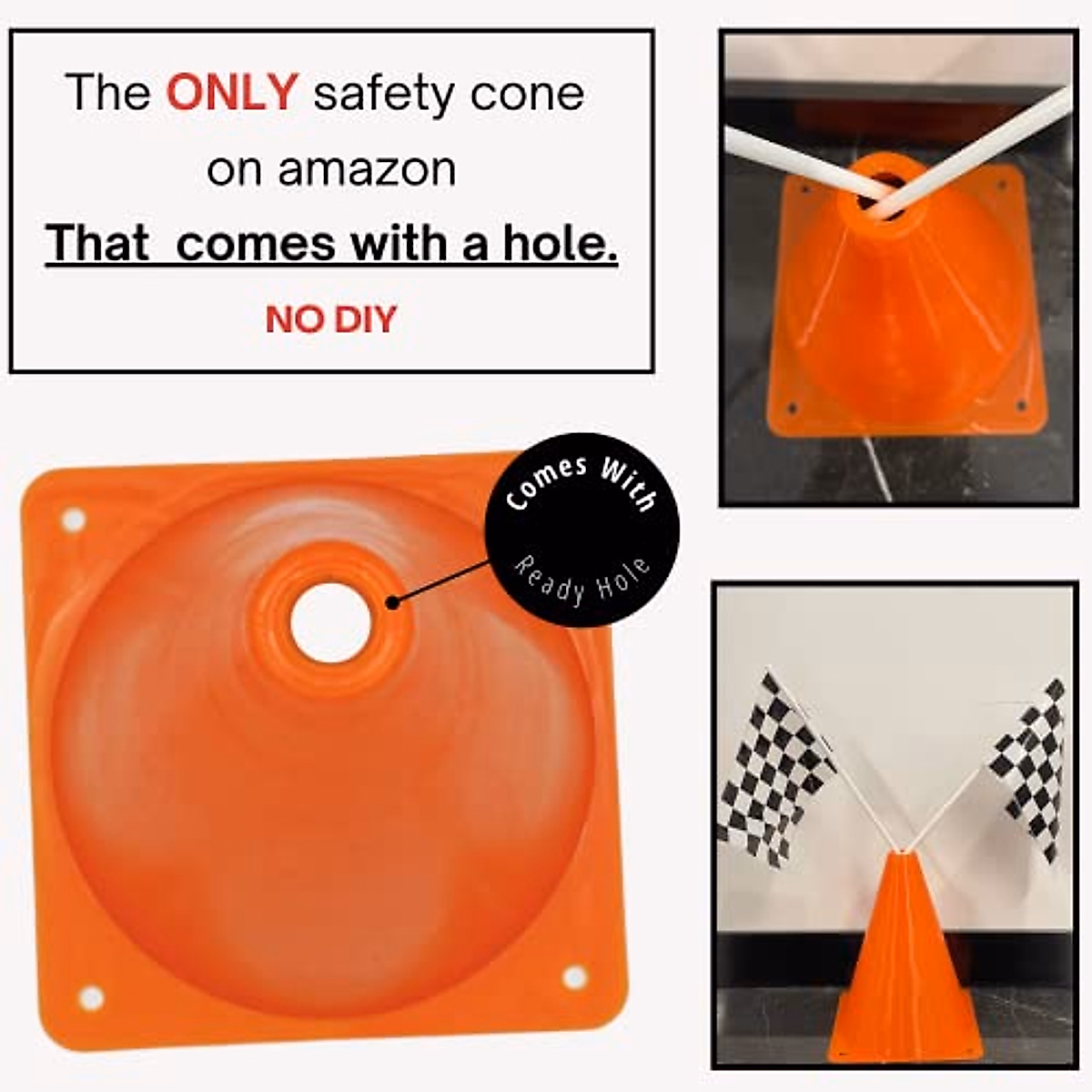 38 Pcs Set - 12 Traffic Cones With Hole on Top, 24 Checkered Flags, Racetrack Floor Runner - for For Race Car Birthday Party Supplies, Table Centerpiece Decorations for Kids by 4E's Novelty