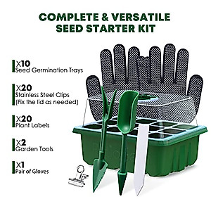 Moptrek ioGem Seed Starter Kit, Green 120 Cells Seed Starter Tray with Multiple Garden Tools, Transparent Seed Starter with Adjustable Ventilation Dial for Various Flowers, Herbs, Fruits Seeds