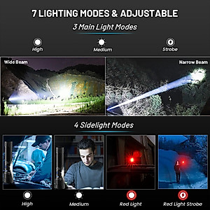 ALSTU Flashlight High Lumens Rechargeable LED: 990,000 Lumen Super Bright Flashlights, Powerful Tactical Flashlights, 7 Modes with COB Light, IPX6 Waterproof Flash Light for Camping, Emergencies
